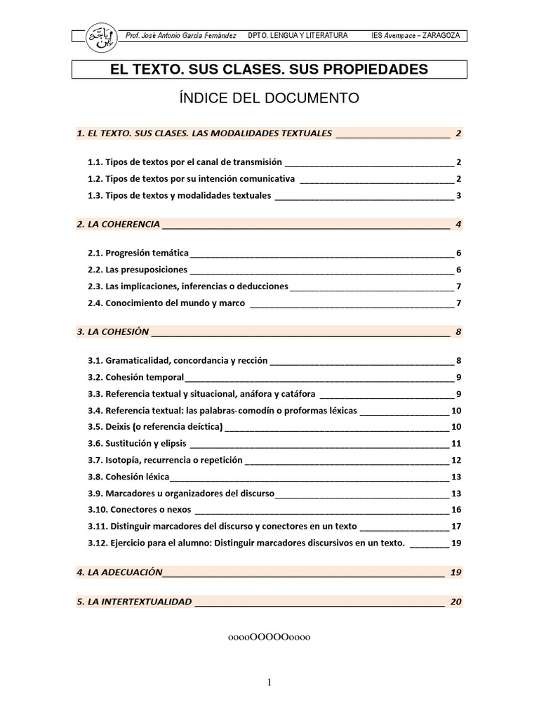 Clases y propiedades del texto | PDF | Verbo | Oración (Lingüística)