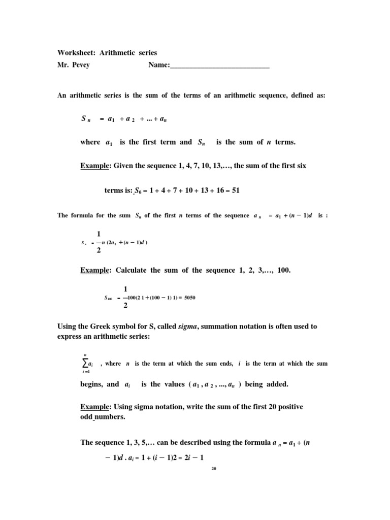 Sigma Notation Worksheet | PDF | Summation | Notation