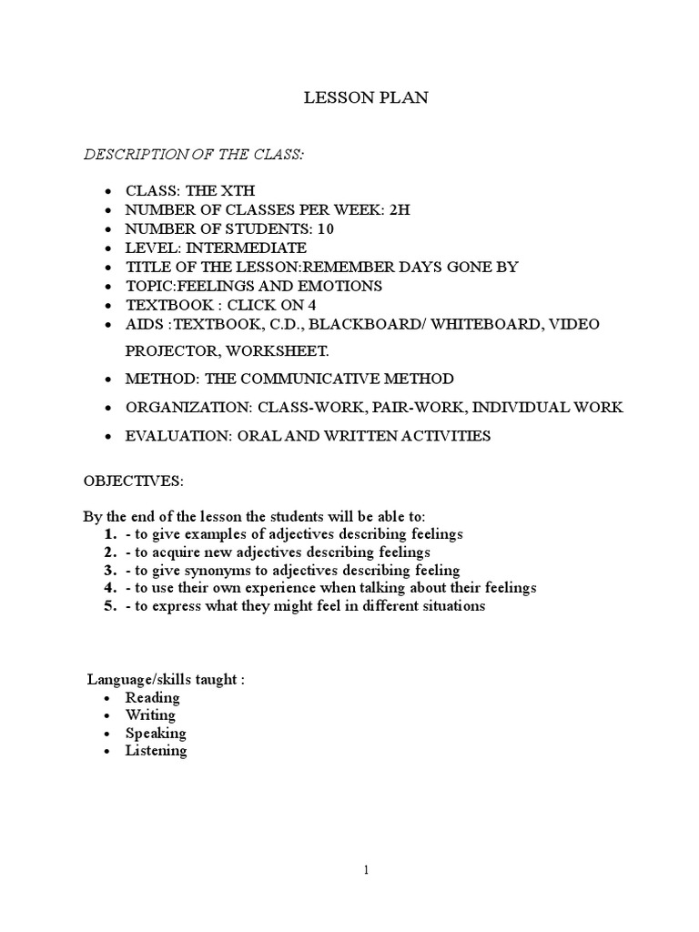 Feeling Emotions Lesson Plan | Download Free PDF | Emotions | Lesson Plan
