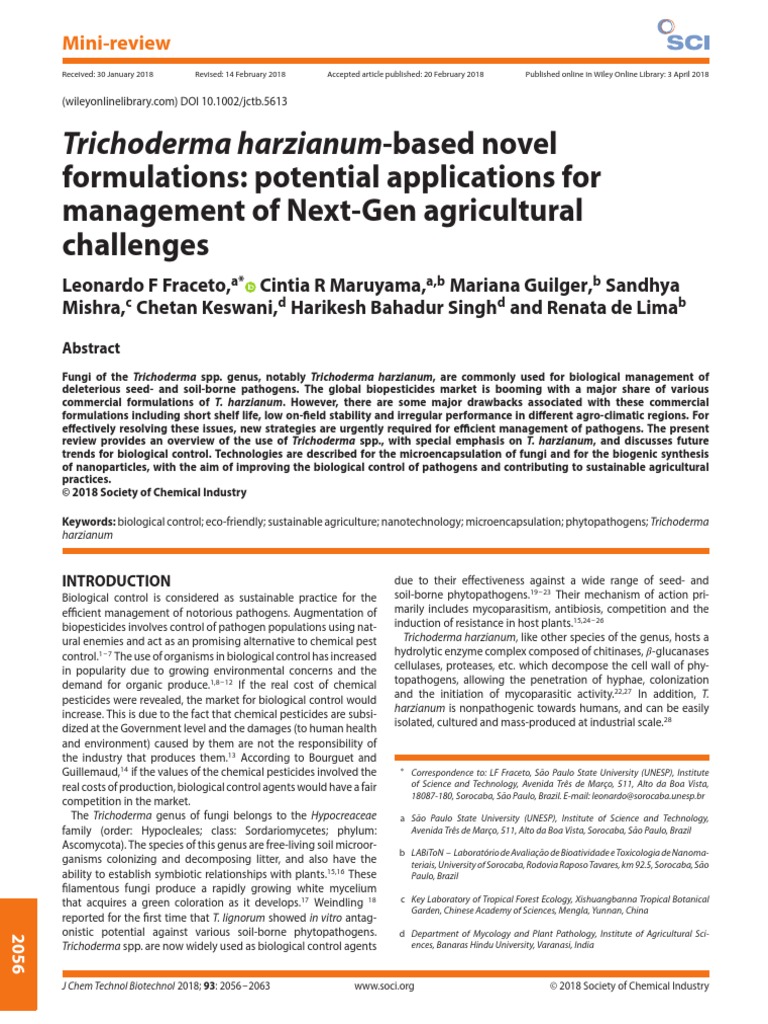 Trichoderma Harzianum-Based Novel Formulations - Potential Applications For Management of Next ...