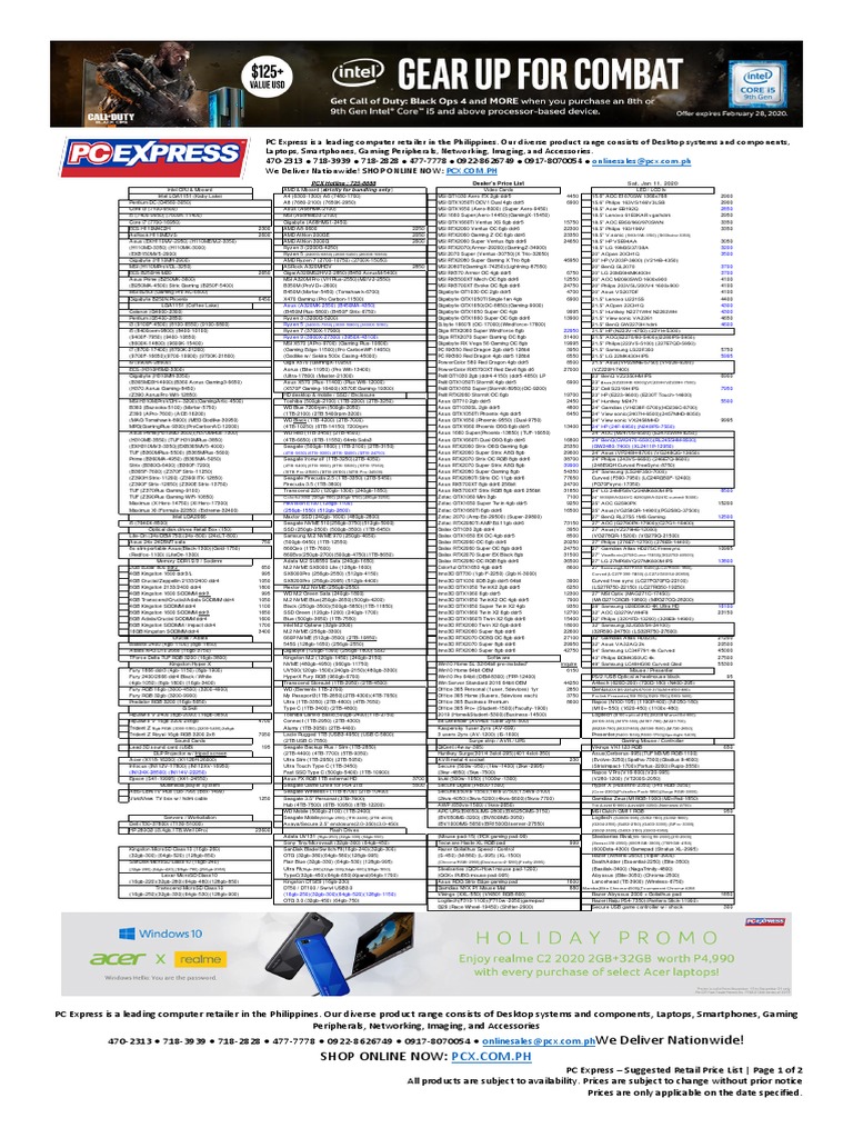 PC Express Price List January 2020 | PDF | Personal Computers | Laptop
