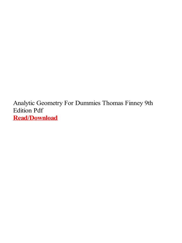 Analytic Geometry For Dummies Thomas Finney 9th Edition PDF | PDF