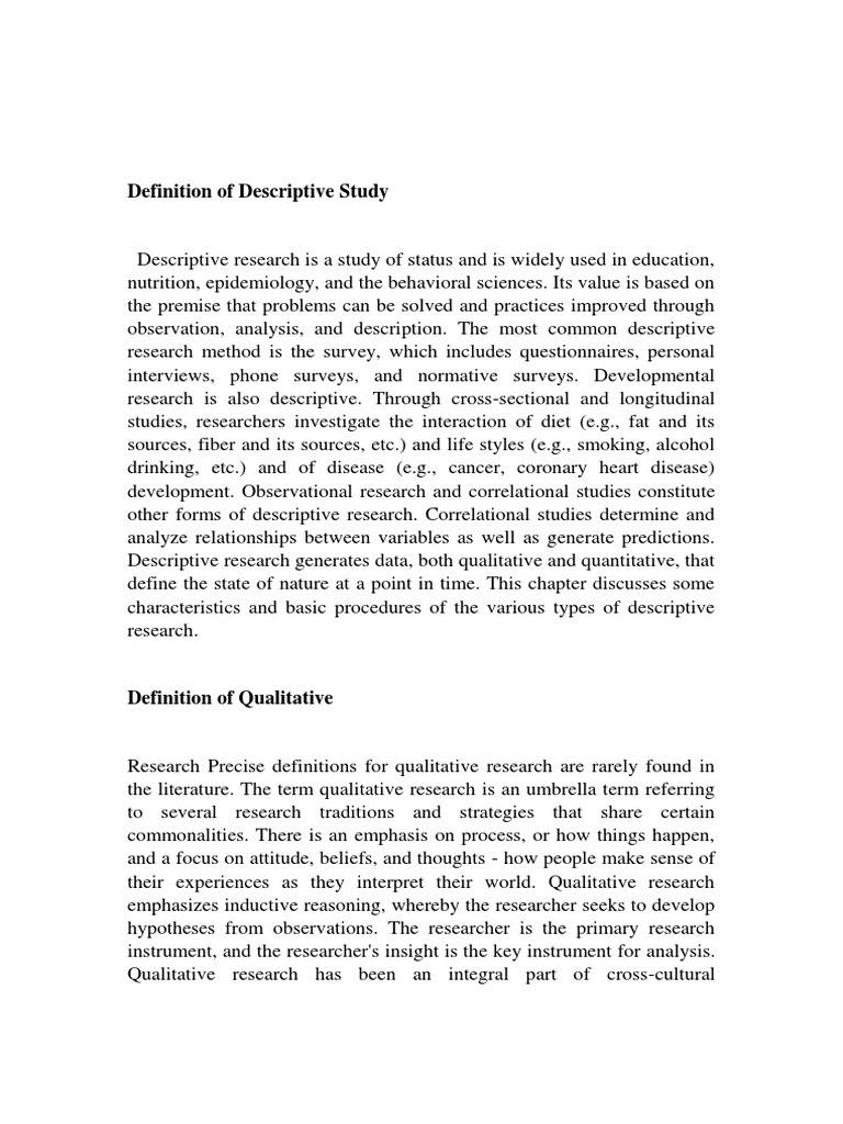 Definition of Descriptive Study | PDF