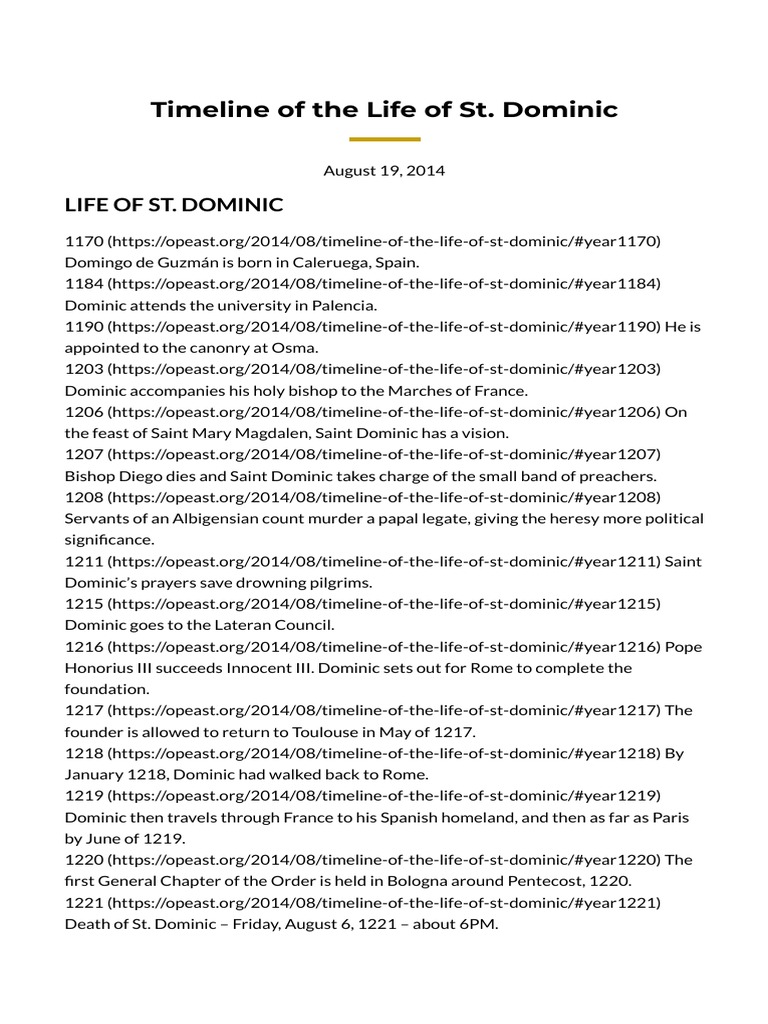 Timeline of The Life of St. Dominic - Dominican Friars Province of St ...