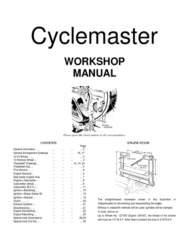 Cycle Master Workshop Manual | PDF | Carburetor | Piston