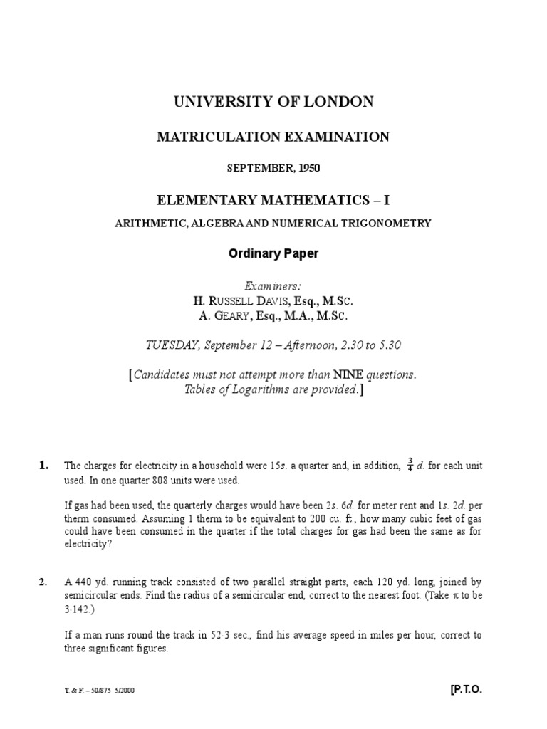 1950 O Level Mathematics Exam Paper | PDF | Geometry | Mathematical Objects