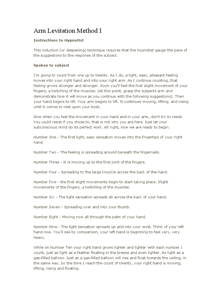 Arm Levitation Method I-II | PDF | Hand | Finger