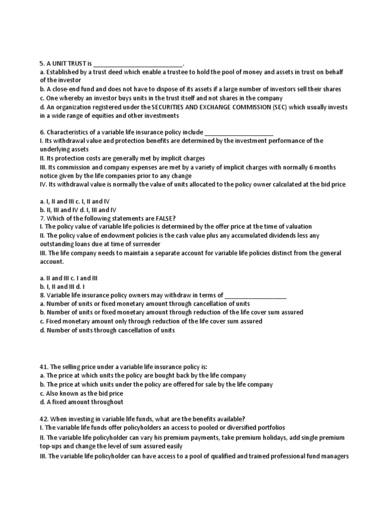 VUL Reviewer Sample Questions | PDF | Life Insurance | Insurance