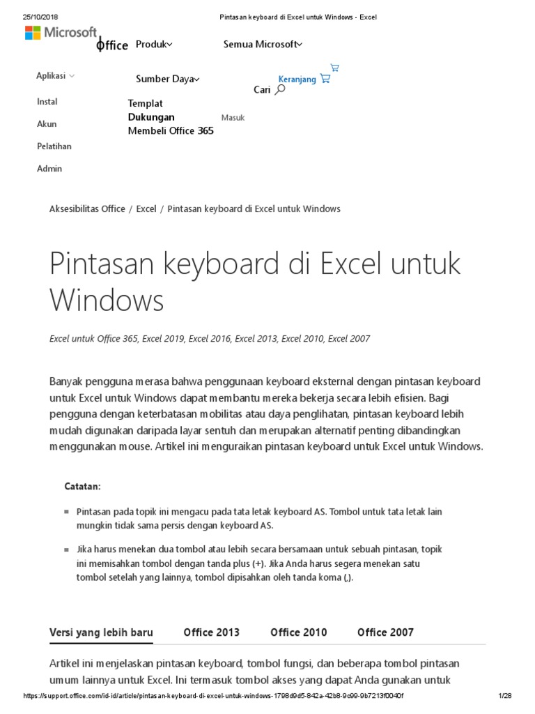 Pintasan Keyboard Di Excel Untuk Windows - Excel PDF | PDF