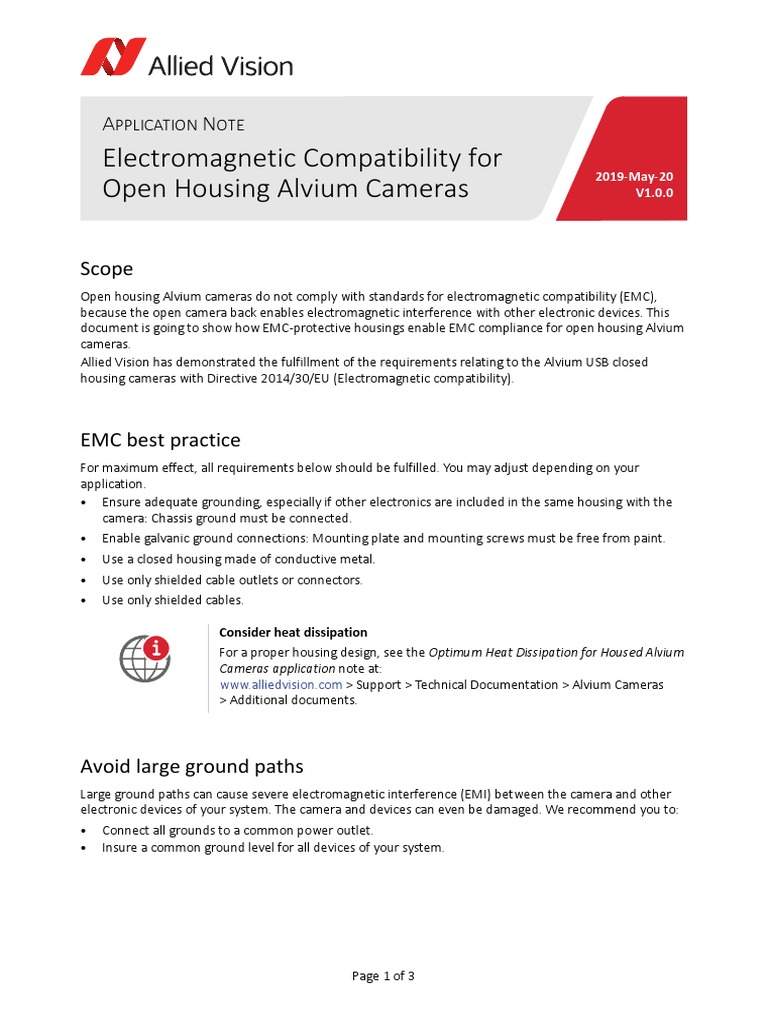 Alvium Cameras - EMC Housings | PDF | Electromagnetic Compatibility | Electromagnetic Interference