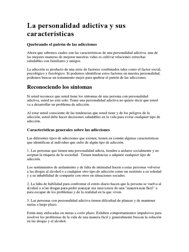 La Personalidad Adictiva Y Sus Características Descargar Gratis Pdf