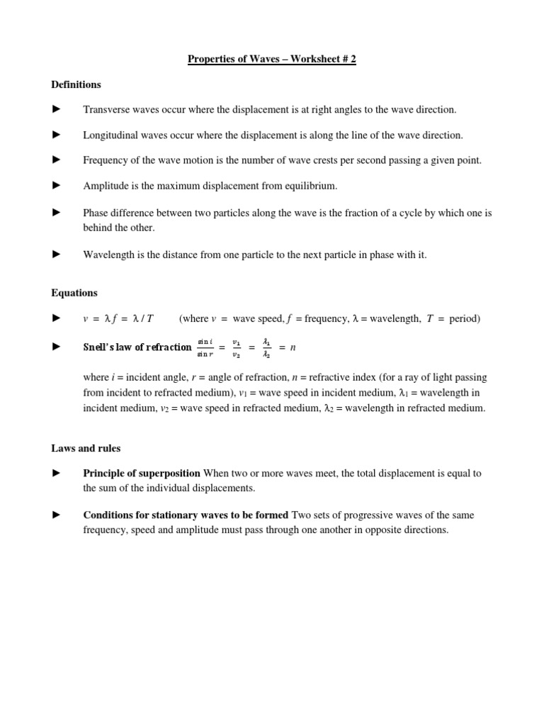 Properties of Waves - Worksheet 2 | PDF | Wavelength | Waves
