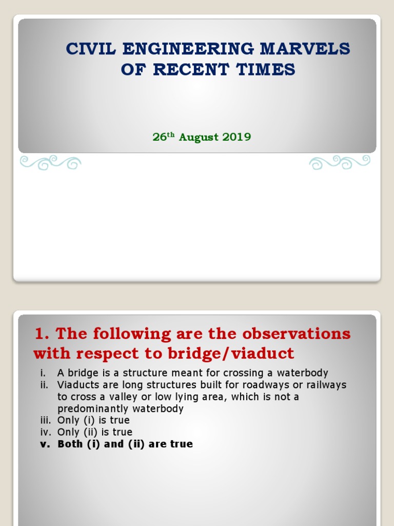 Civil Engineering Marvels of Recent Times - Quiz | PDF