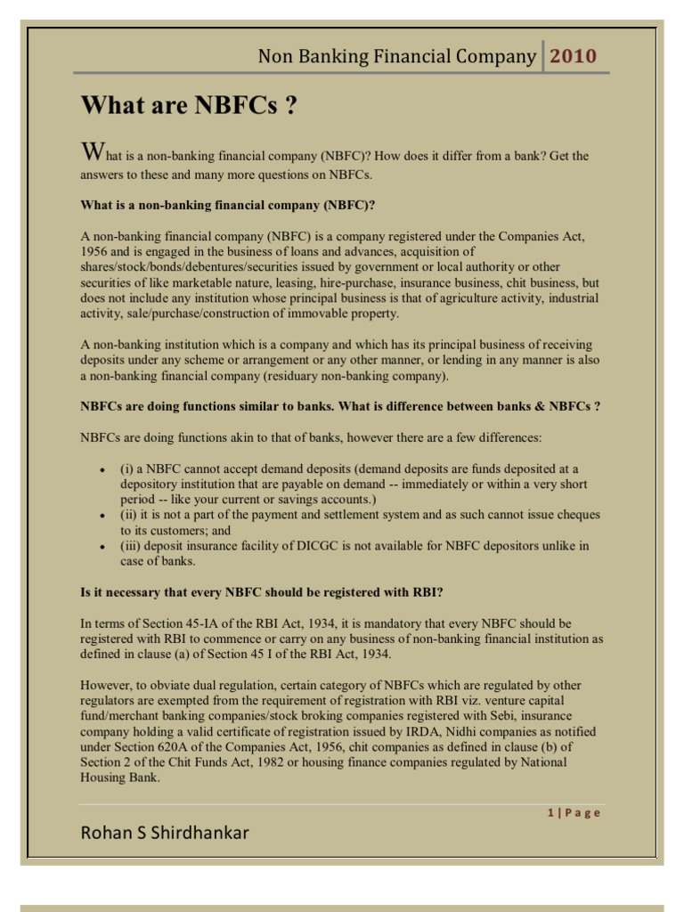 What Are NBFCs | PDF | Non Bank Financial Institution | Securities ...