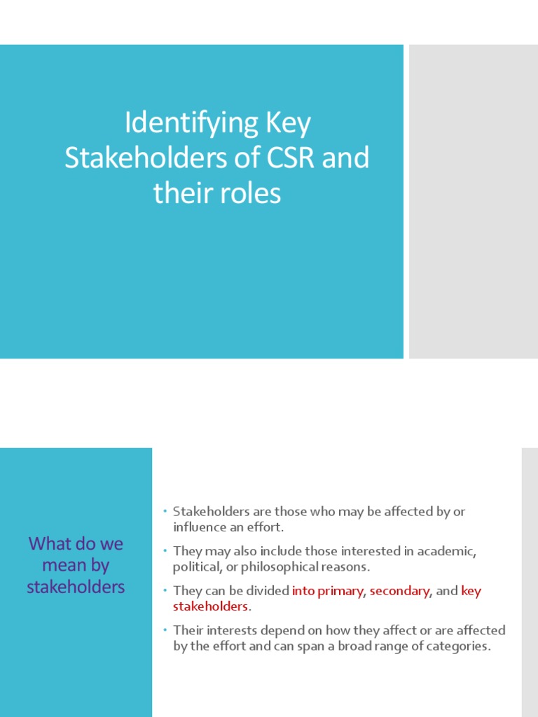 Identifying Key Stakeholders of CSR and Their Roles | PDF | Stakeholder ...