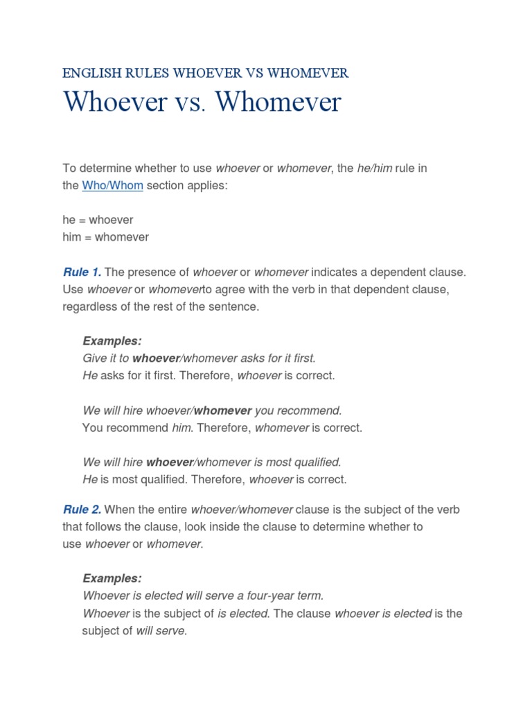 Whoever vs. Whomever Explained | PDF | Clause | Subject (Grammar)