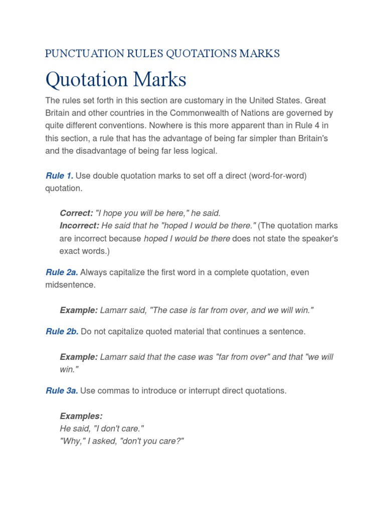 Punctuation Rules Quotations Marks | PDF | Quotation Mark | Question