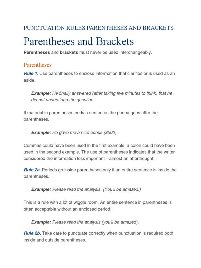 Punctuation Rules Parentheses and Brackets | PDF | Sic | Bracket