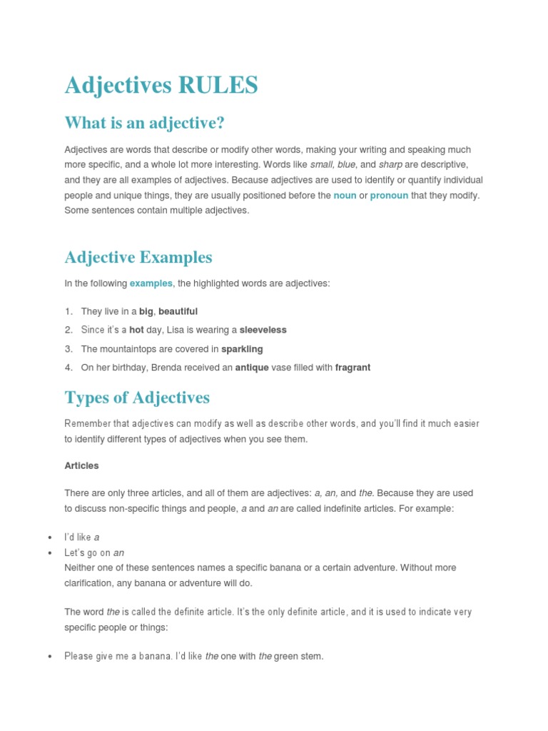 Adjectives RULES | Download Free PDF | Adjective | Semantics