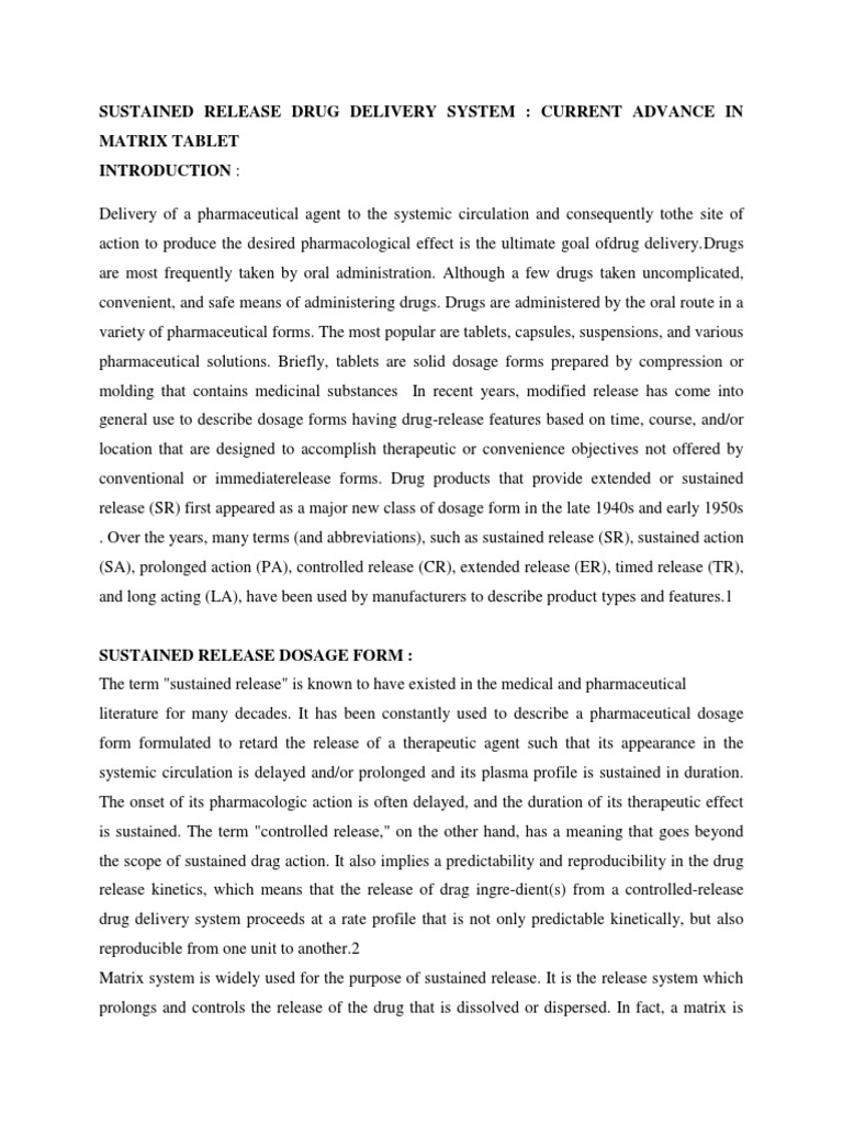 Advances in Sustained Release Matrix Tablets | PDF | Pharmaceutical ...