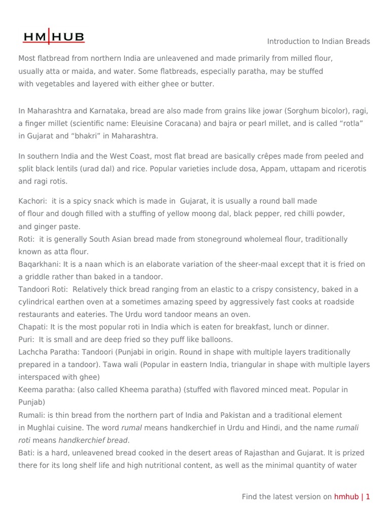 Introduction To Indian Breads | PDF | Staple Foods | Cuisine