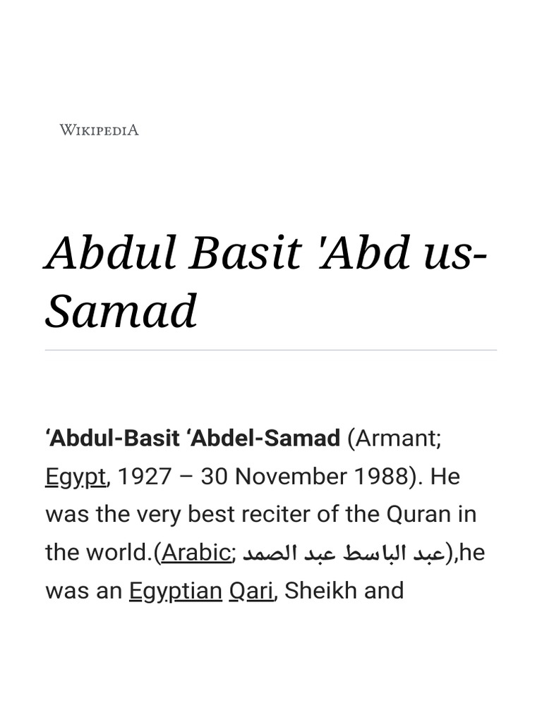 Abdul Basit 'Abd Us-Samad - Wikipedia | PDF | Abrahamic Religions ...