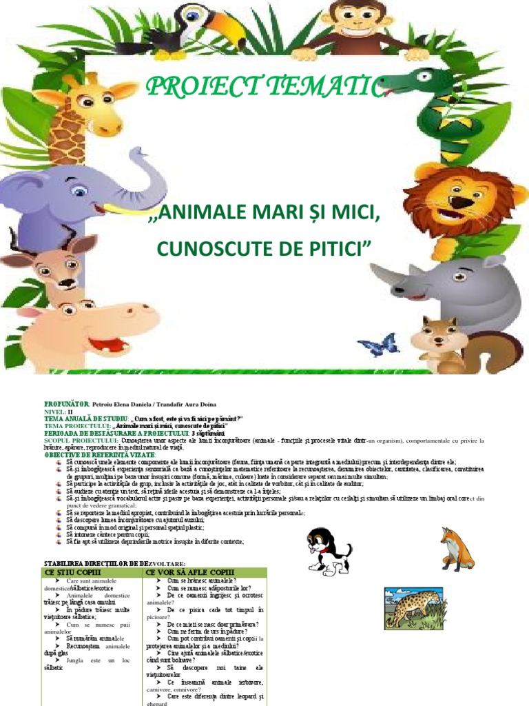 Proiect Tematic - Animale Mari Şi Mici Cunoscute de Pitici PDF | PDF