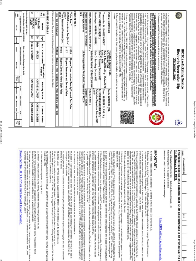 IRCTC e-Ticketing Guidelines | PDF | Identity Document | Ticket (Admission)