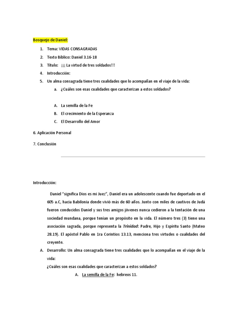 Bosquejo de Daniel 3 | PDF | Daniel (figura bíblica) | Fe