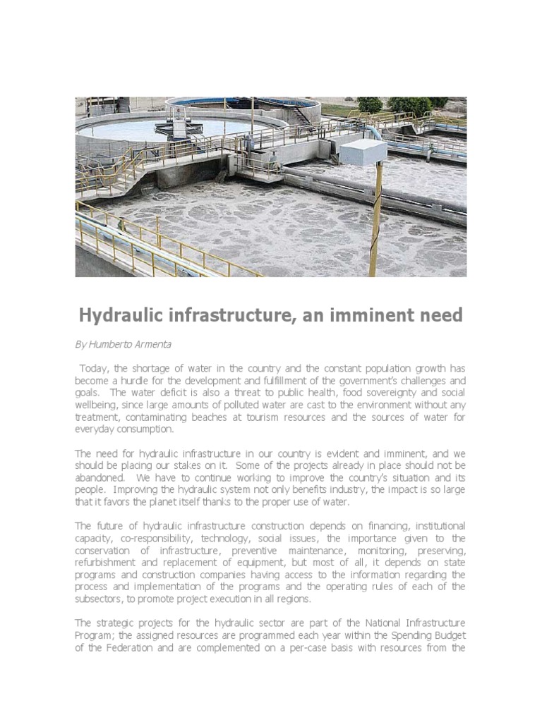 Hydraulic Infrastructure, An Imminent Need | PDF | Infrastructure ...