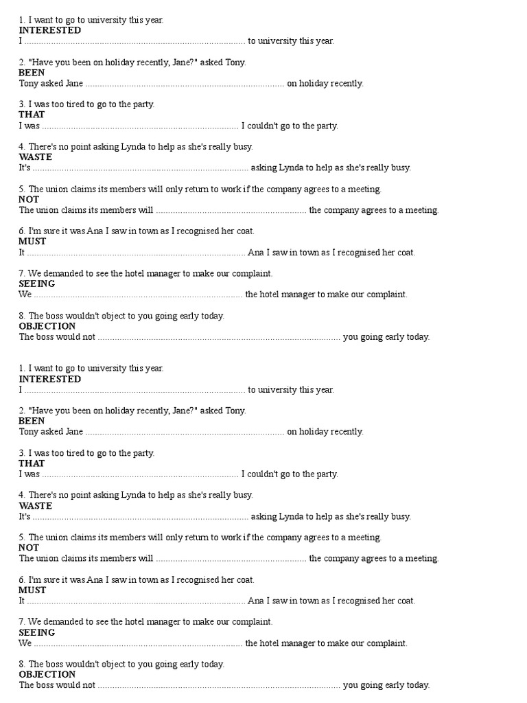 FCE Use of English Key Word Transformation | PDF