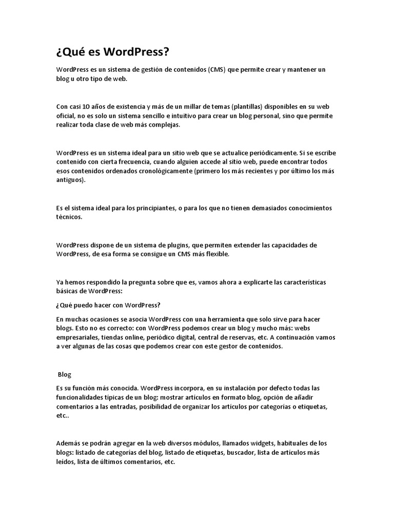 Qué es WordPress | PDF | Word Press | Blog