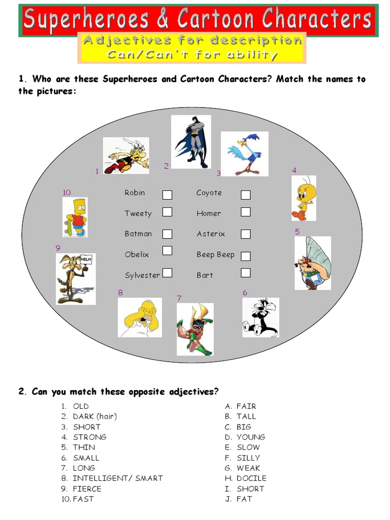 Description Ability Superheroes Cartoon Characters Flashcards Fun ...
