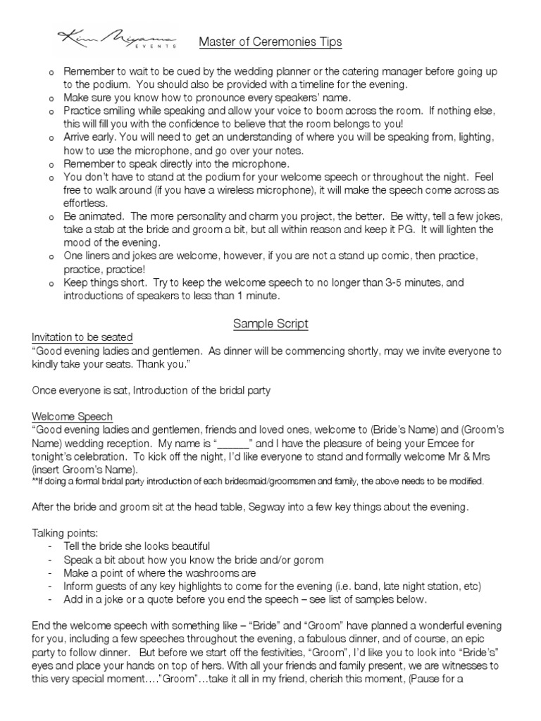 MC Tips | PDF | Groomsman | Wedding