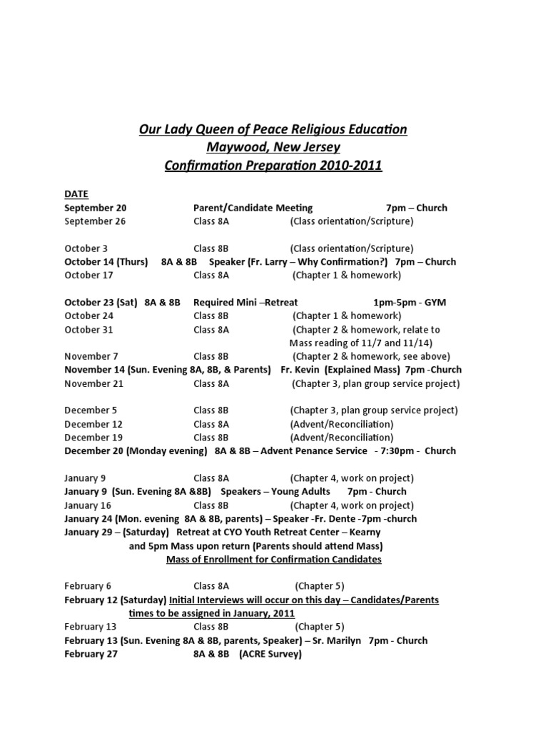 Confirmation Schedule | PDF | Liturgical Year | Christian Behaviour And ...