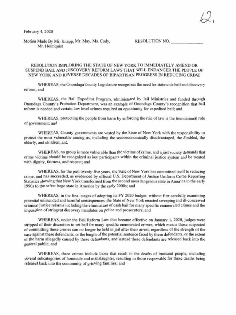 Resolution To Roll Back Bail Reform | PDF | Bail | Assault