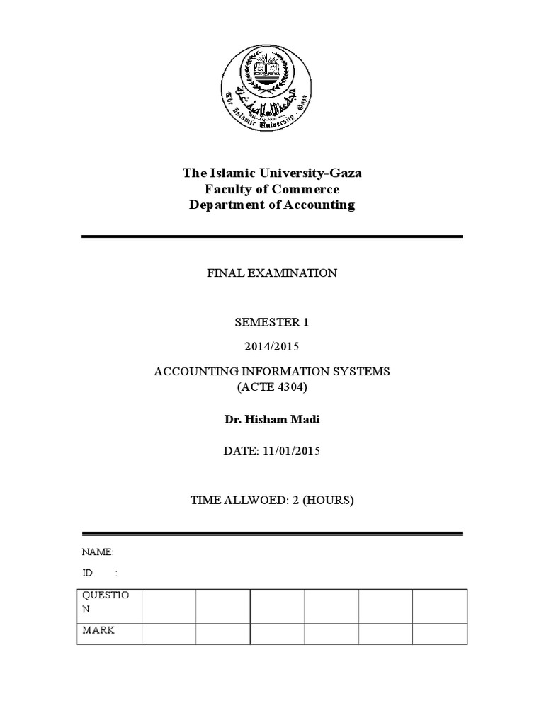 AiS Final Exam | PDF | Accounting | Computing