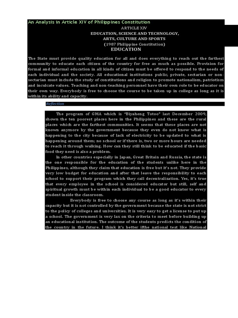 An Analysis in Article XIV of Philippines Constitution | PDF ...