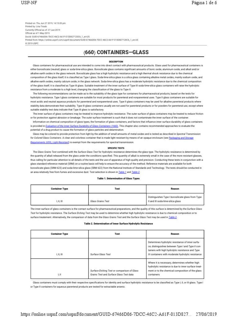Usp 660 Containers-Glass | PDF | Glasses | Spectrophotometry
