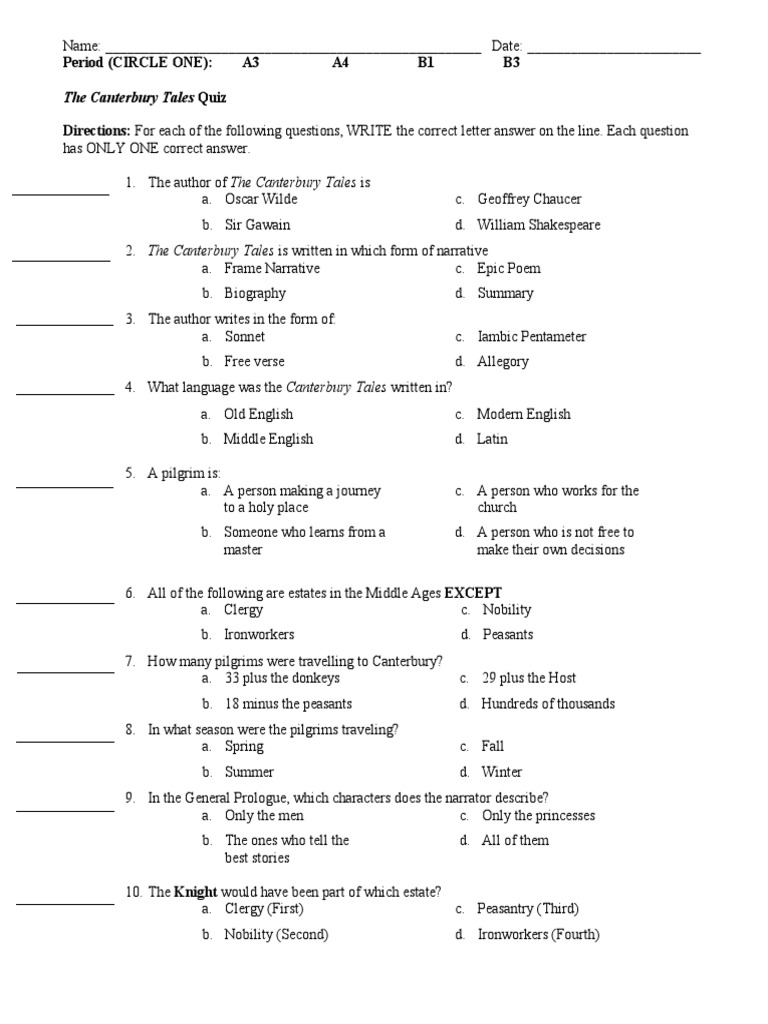 Canterbury Tales Quiz | PDF | The Canterbury Tales