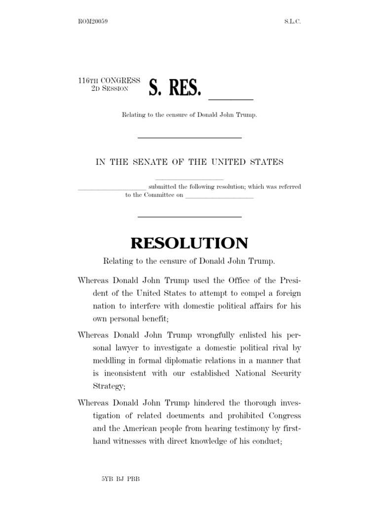 Manchin Censure Resolution | PDF | Donald Trump | American Government