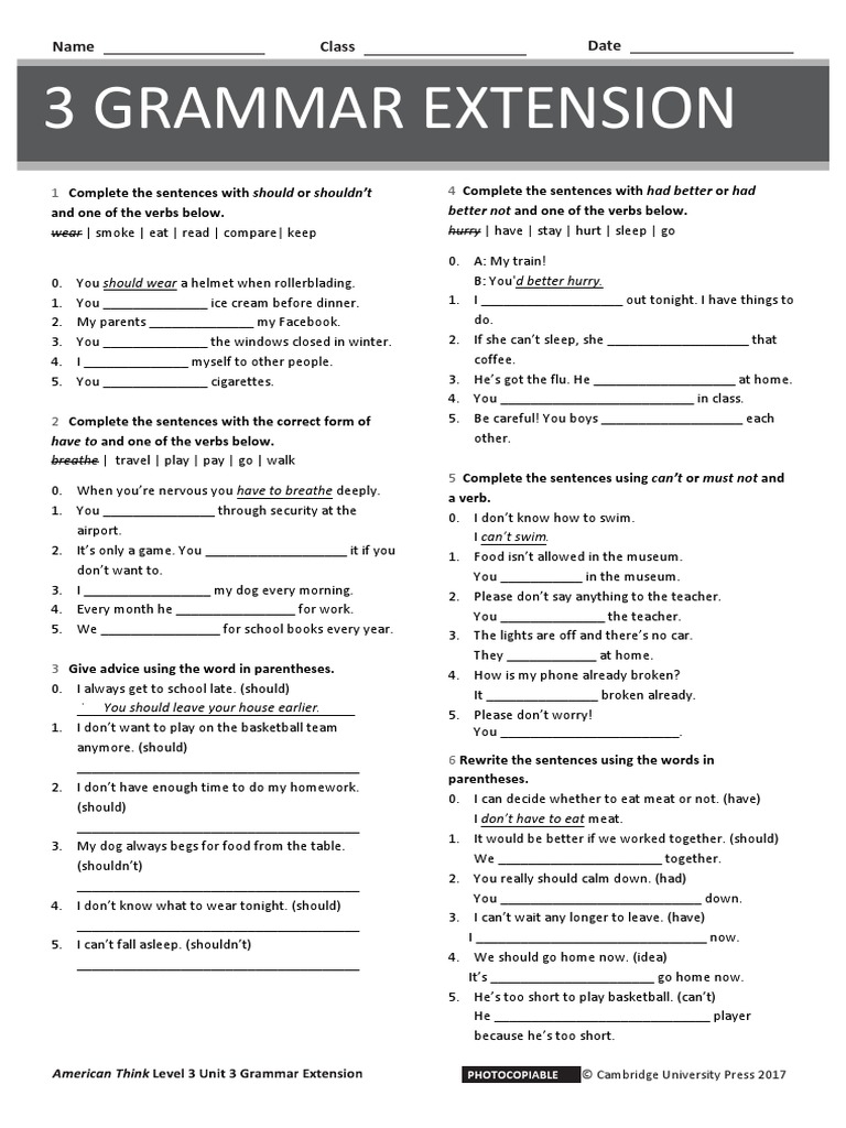 L3 Unit 3 Grammar Extension - AmE | PDF