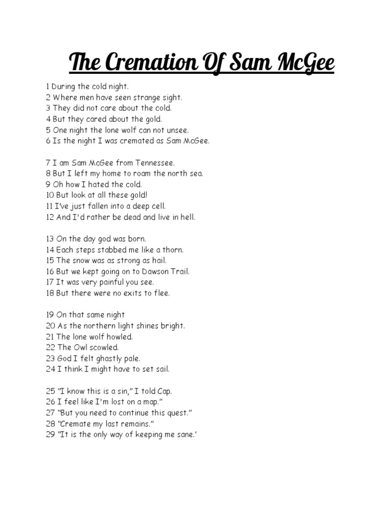 The Cremation of Sam McGee PDF | PDF