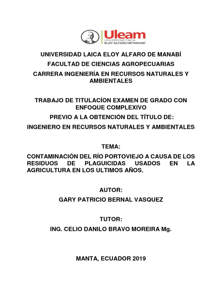 Gary Bernal - Avance | PDF | Pesticida | La contaminación del agua