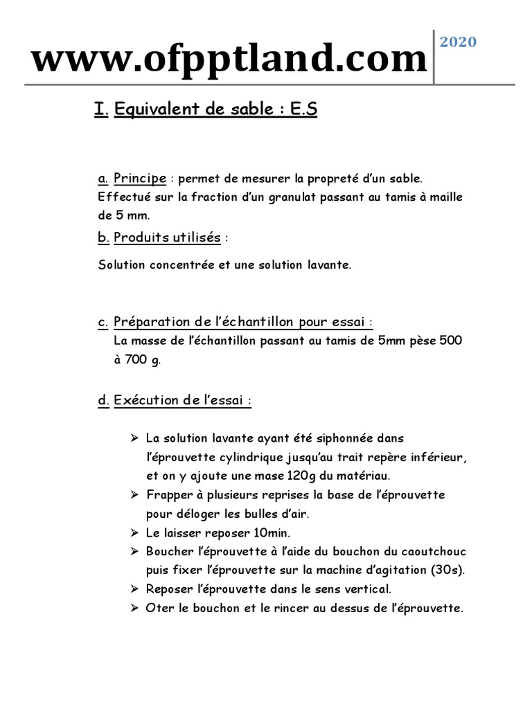 Essai Equivalent de Sable E.S | PDF | Art | Technologie et ingénierie