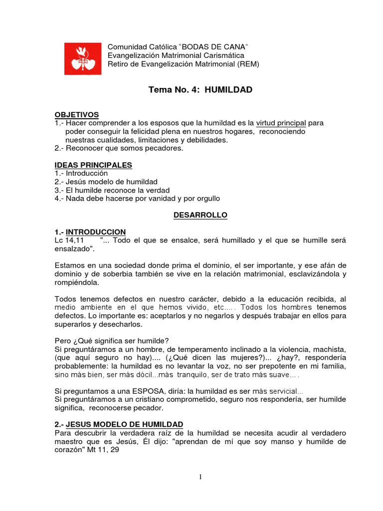 Tema 4 Rem Humildad-1 | PDF | Orgullo | Jesús