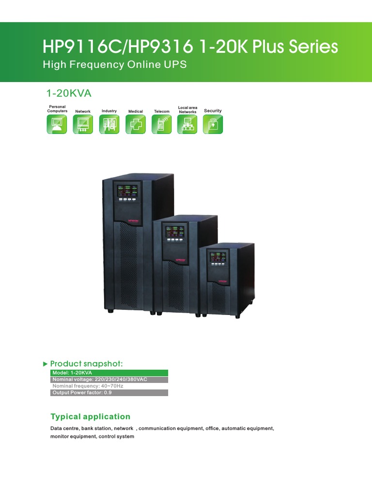 HP9116C/HP9316 1-20K Plus Series High Frequency Online UPS Technical Specifications | PDF ...