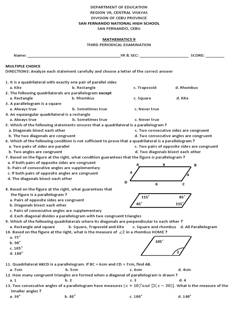 Third Periodical Exam1 | PDF | Rectangle | Euclid