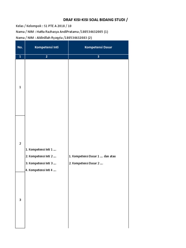 @2d - Contoh Draf Kisi Kisi Soal - Format 1 | PDF