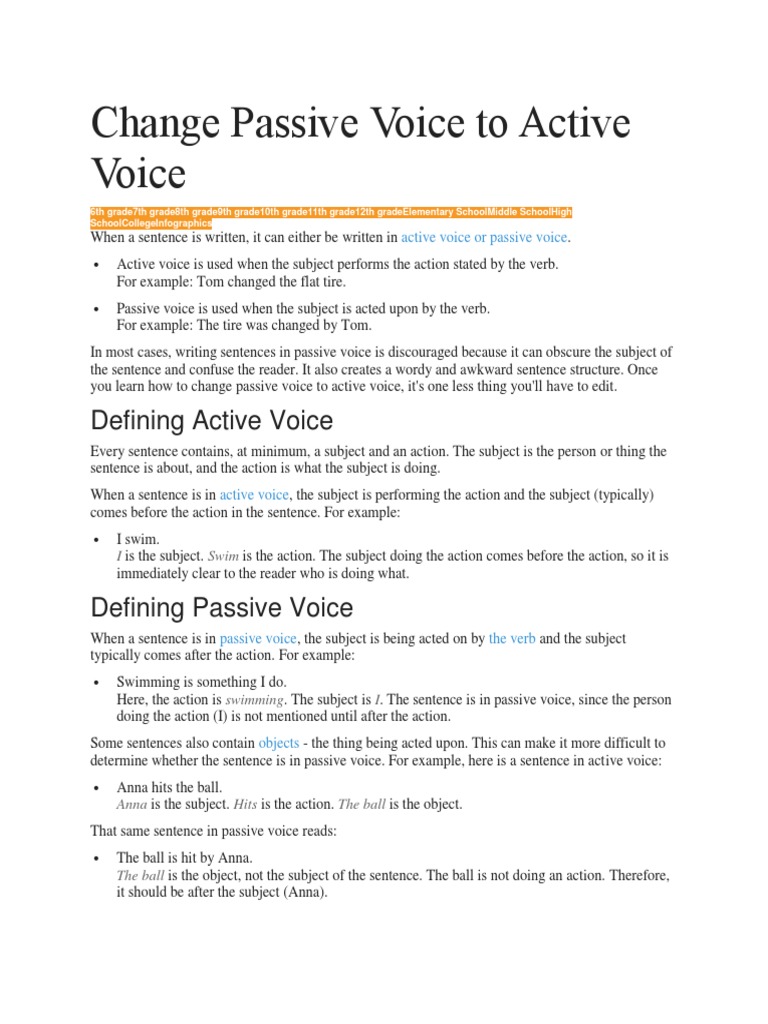 Change Passive Voice To Active Voice | PDF | Subject (Grammar) | Verb